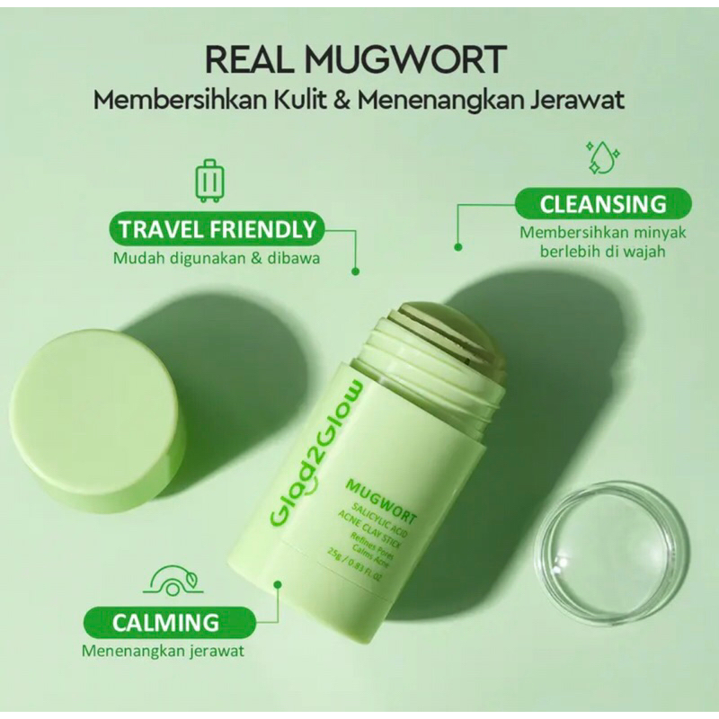 Jual Glad2Glow Real Mugwort Salicylic Acid Acne Control Clay Stick | Shopee Indonesia