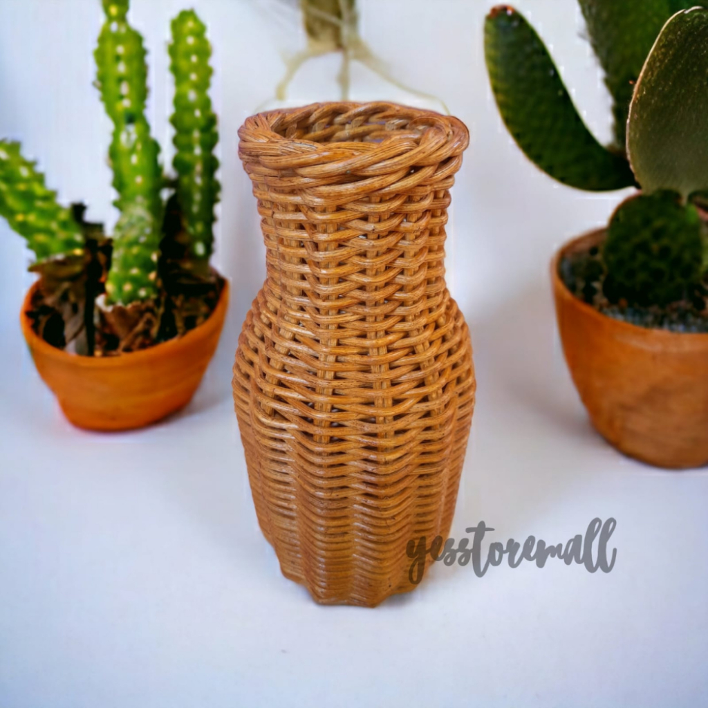 Jual Vas bung pot bunga tempat bunga rotan medium murah meriah 10x8x24 ...