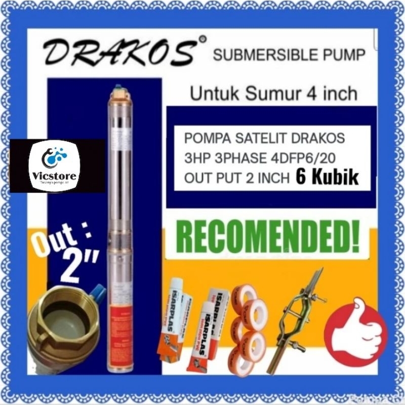 Jual Pompa satelit DRAKOS 3Hp 4DFP6-20 submersible 3phase 6kubik 2 inch ...