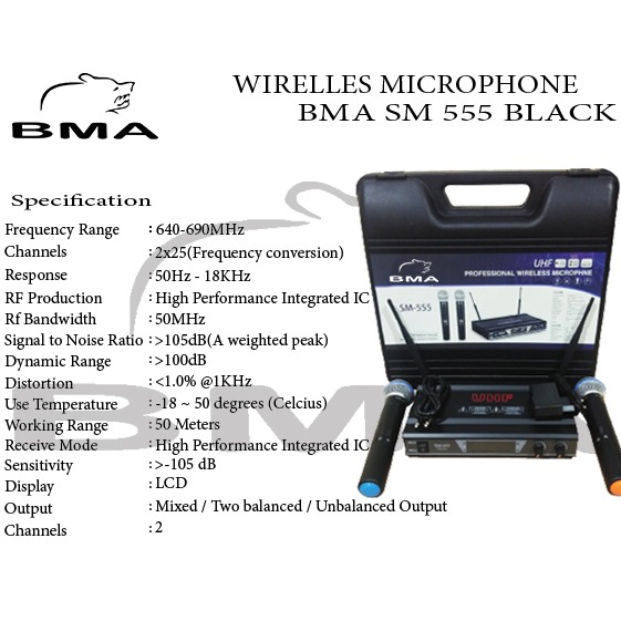 Jual MIC BMA SM 555 BLACK EDITION / MIC WIRELESS BMA | Shopee Indonesia