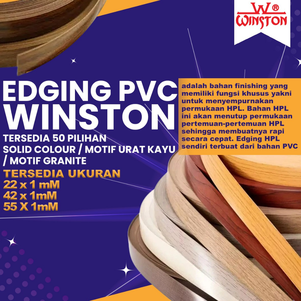 Jual Edging PVC WINSTON Lebar 22 mm TEBAL 1 mm Warna urat kayu Dop ...