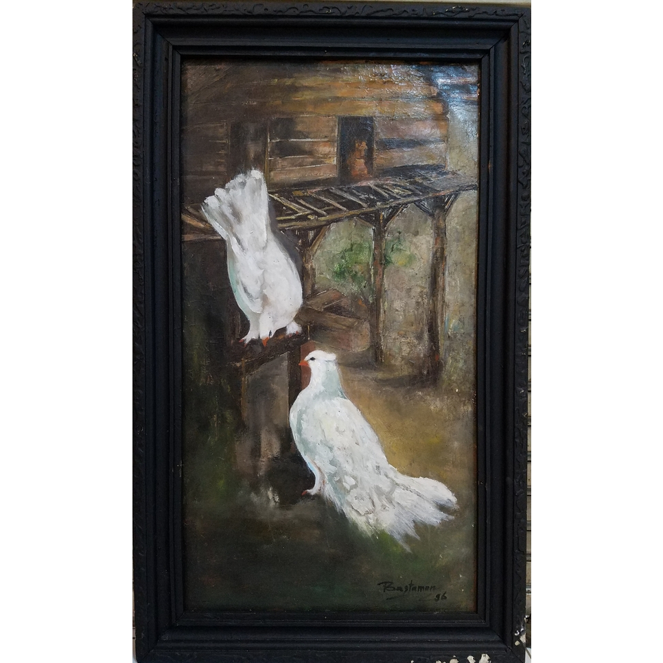 Jual Lukisan Sepasang Merpati Putih Karya Bastaman 1996 | Shopee Indonesia