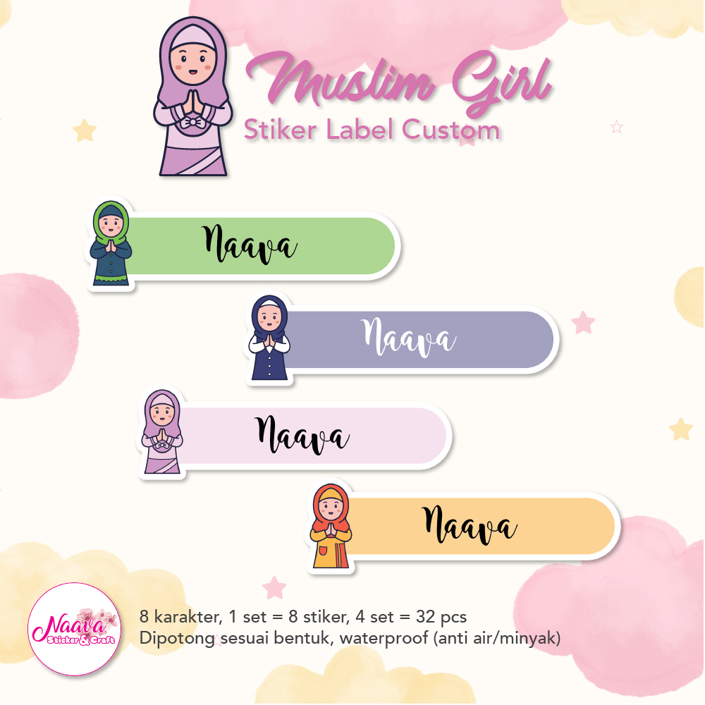 Jual STIKER LABEL BUKU CUSTOM NAMA ANAK - MUSLIM GIRL | Shopee Indonesia