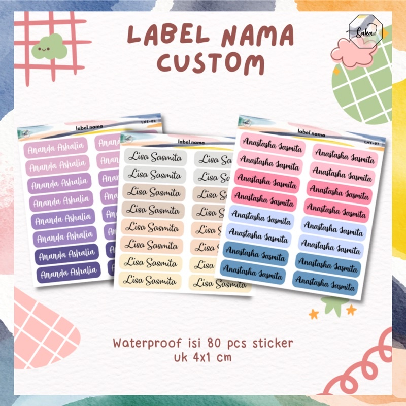 Jual [80 PCS] LABEL NAMA CUSTOM MURAH / STICKER NAMA CUSTOM WATERPROOF ...