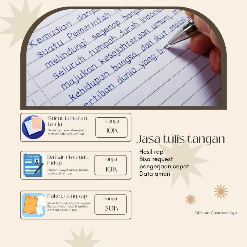 Jual Jasa tulis tangan lamaran kerja cv daftar riwayat hidup rapi ...