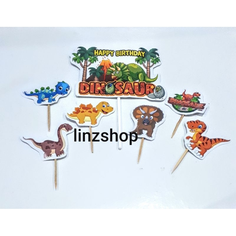 Jual topper cake ultah tema dino, cars, animals zoo, happy birthday ...