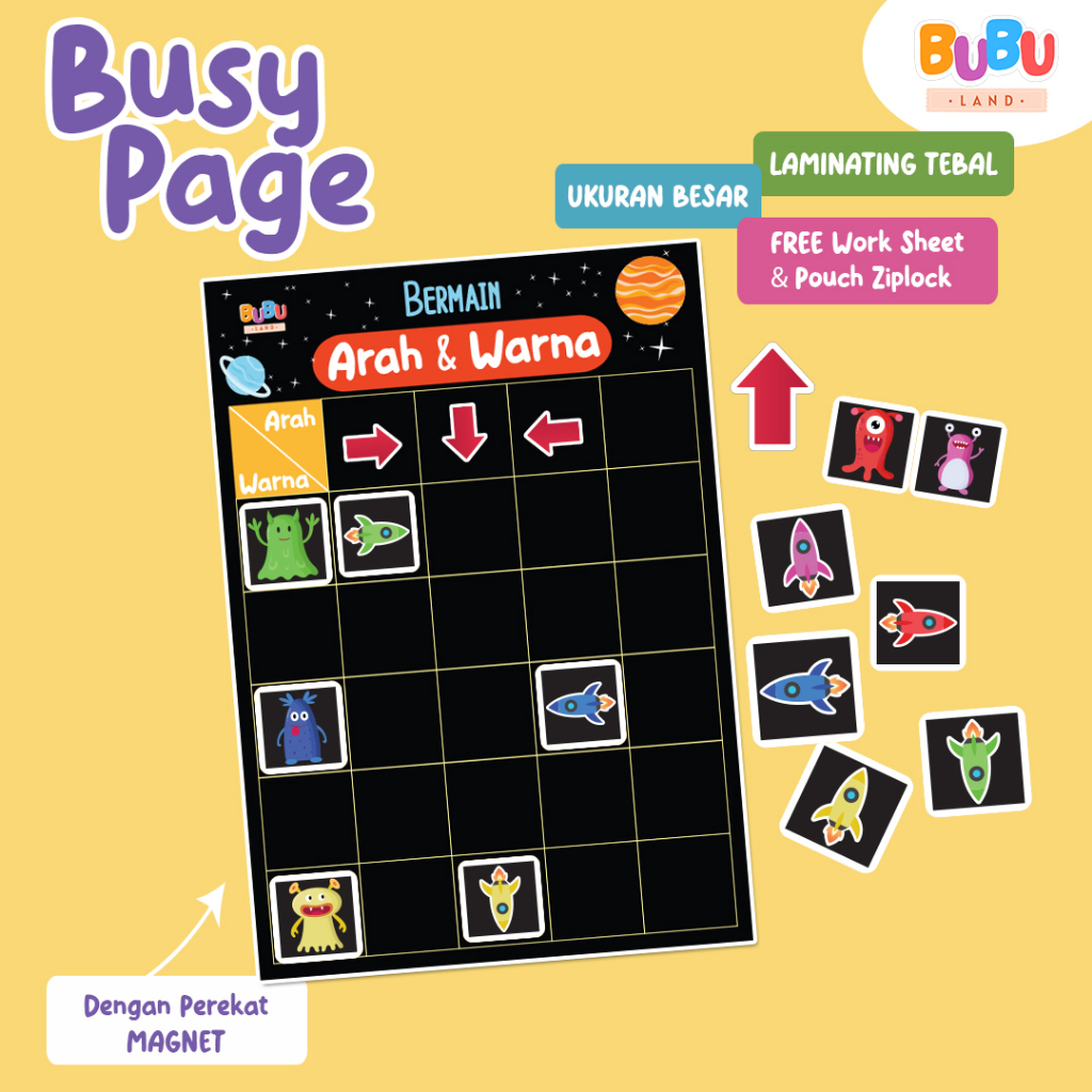 Jual Busy Page Mengurutkan Pola Arah dan Warna Roket Edukasi Board Game ...