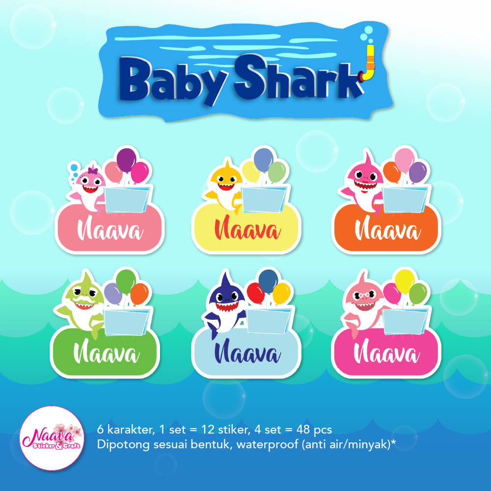 Jual STIKER LABEL BUKU KOTAK CUSTOM NAMA ANAK - BABY SHARK BALON ...