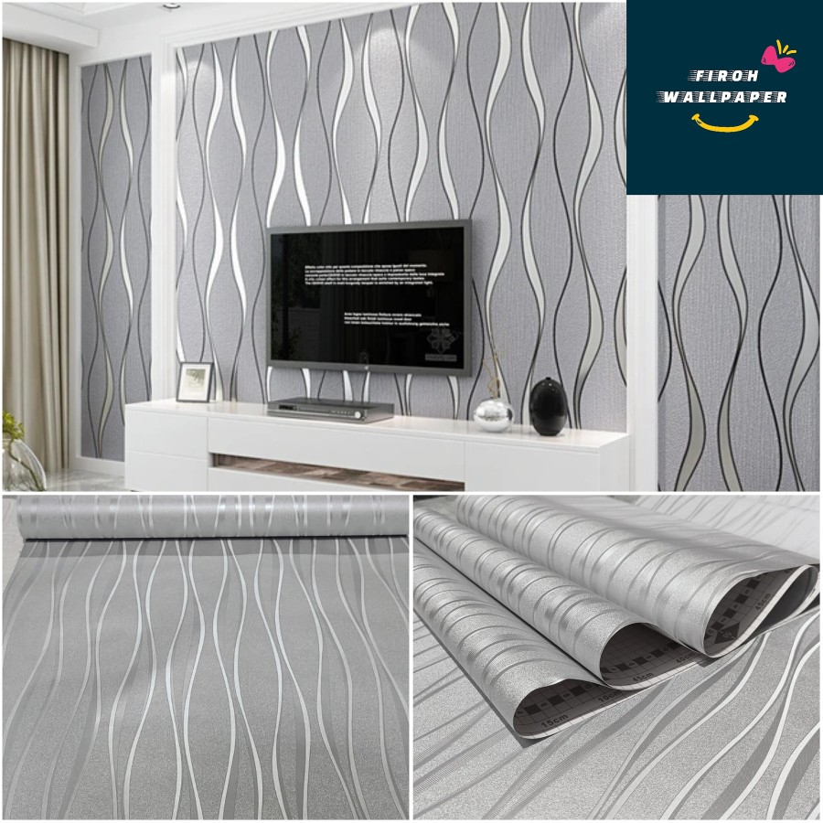 Jual beli 5 gratis 1 Wallpaper Sticker Dinding polos abu salur silver mewah wallpaper kamar ...