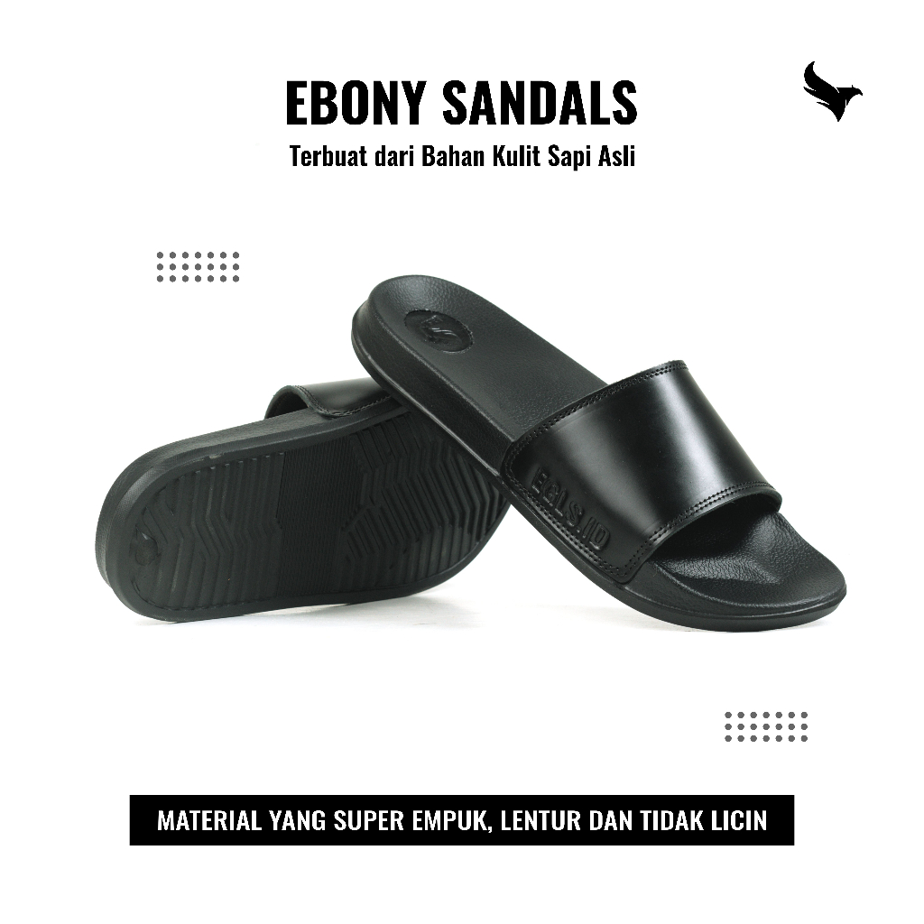 Jual Sandal Slop Slip On Slide Pria Wanita Kulit Asli Ebony Unisex ...