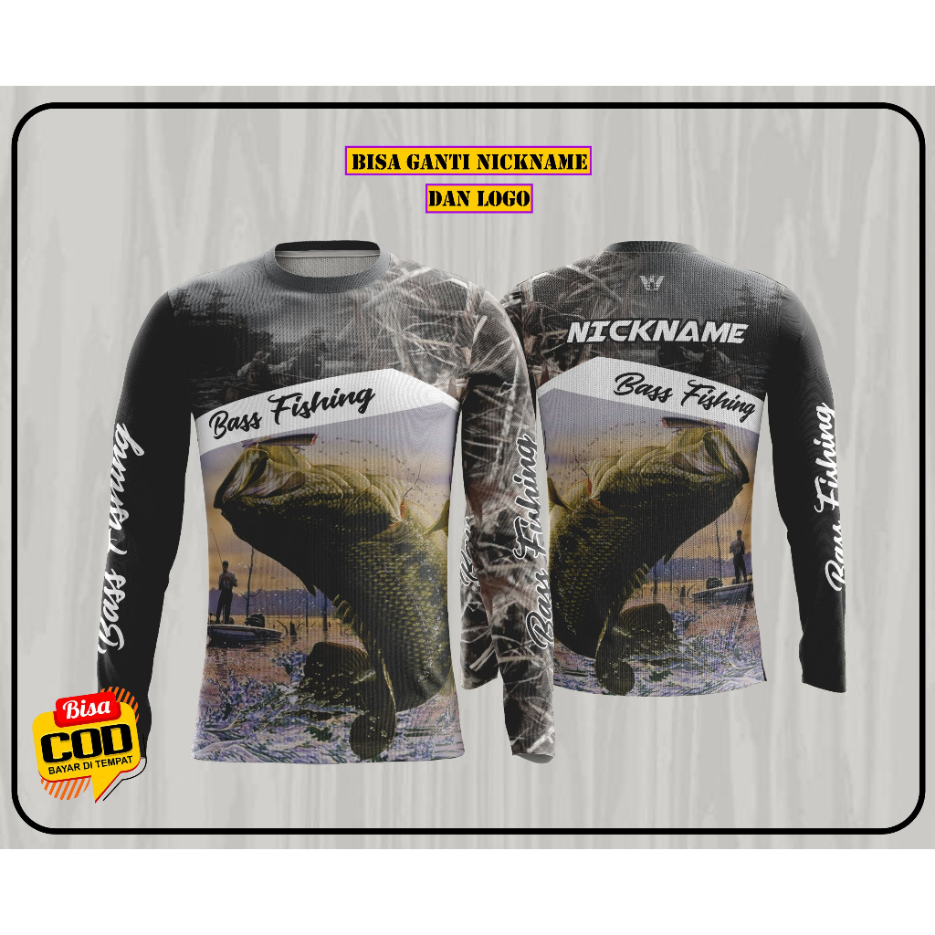 Jual Baju kaos mancing BASS FISHING lengan panjang printing free ...