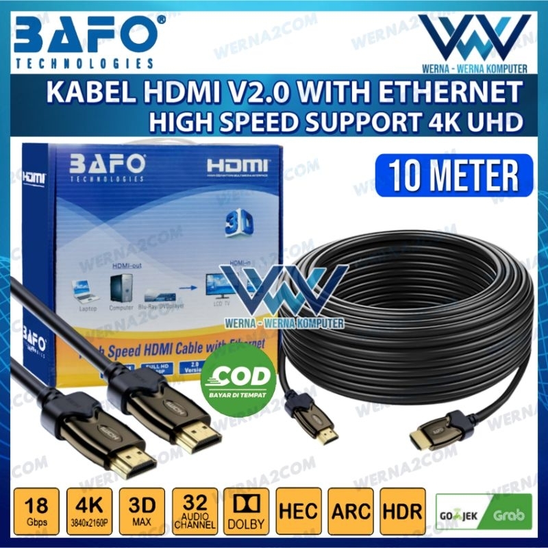 Jual Kabel HDMI Male to Male 10 Meter V2.0 4K Gold Plated BAFO | Shopee ...
