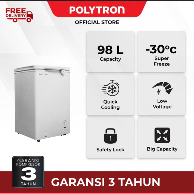 Jual chest freezer / freezer box Polytron 100 liter PCF 118 | Shopee ...