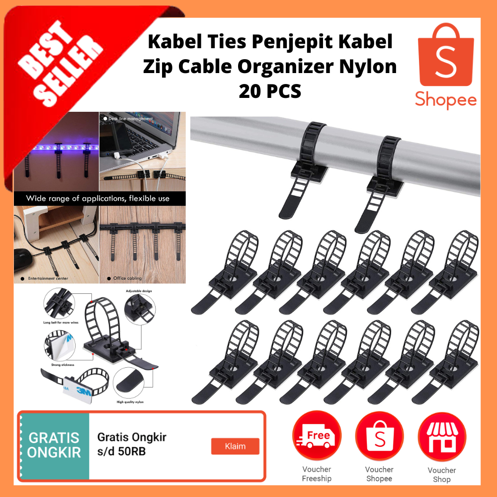 Jual Kabel Ties Penjepit Kabel Zip Cable Organizer Nylon 20 PCS / Kabel ...