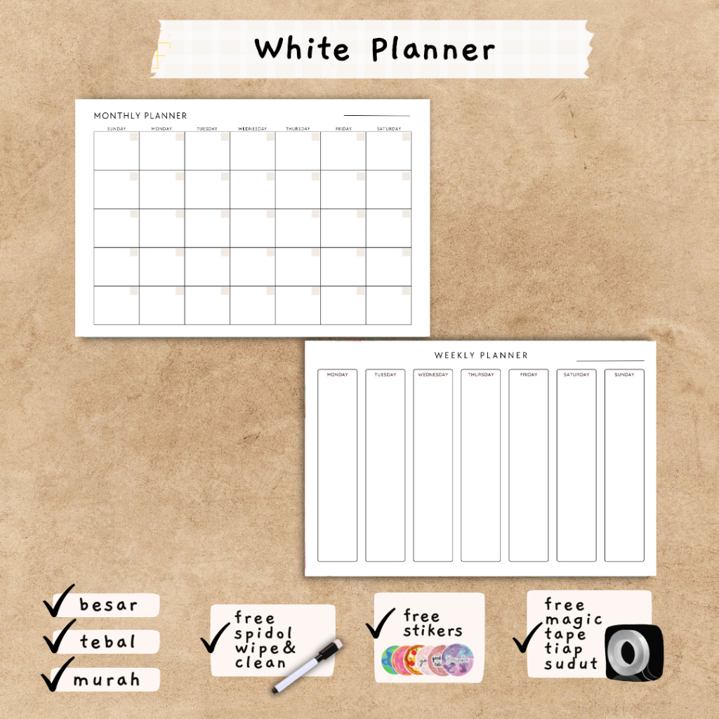 Jual Monthly Weekly Wall Planner White Schedule Board Papan Poster ...