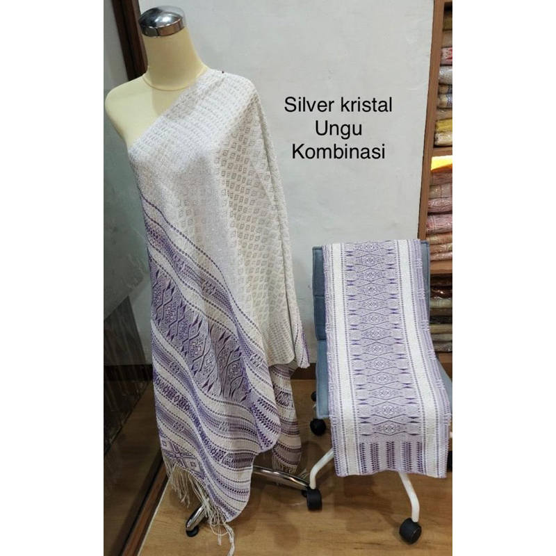 Jual Kain Songket Medan Tumtuman Silver Kristal ungu kombinasi | Shopee ...