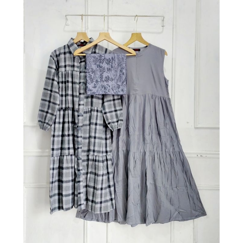 Jual One Set Outer Cardi /Long Tunik Kotak Flanel Premium Set Inner ...