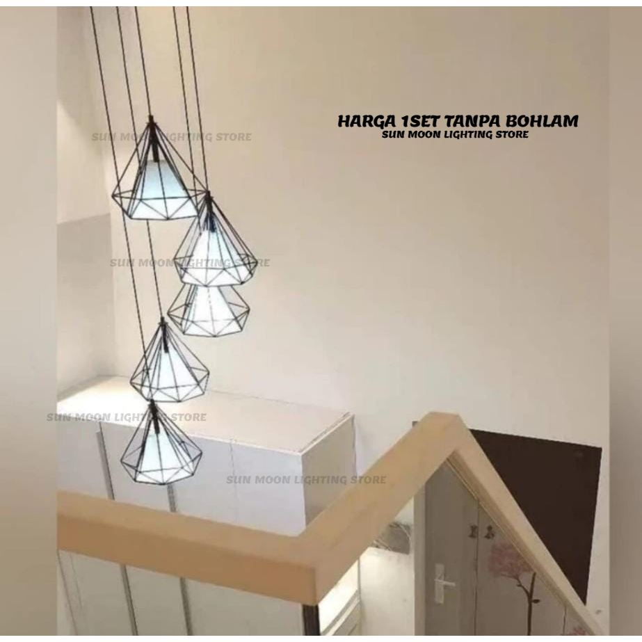 Jual Lampu gantung void minimalis tangga diamond + kain 5in1 model 5 ...
