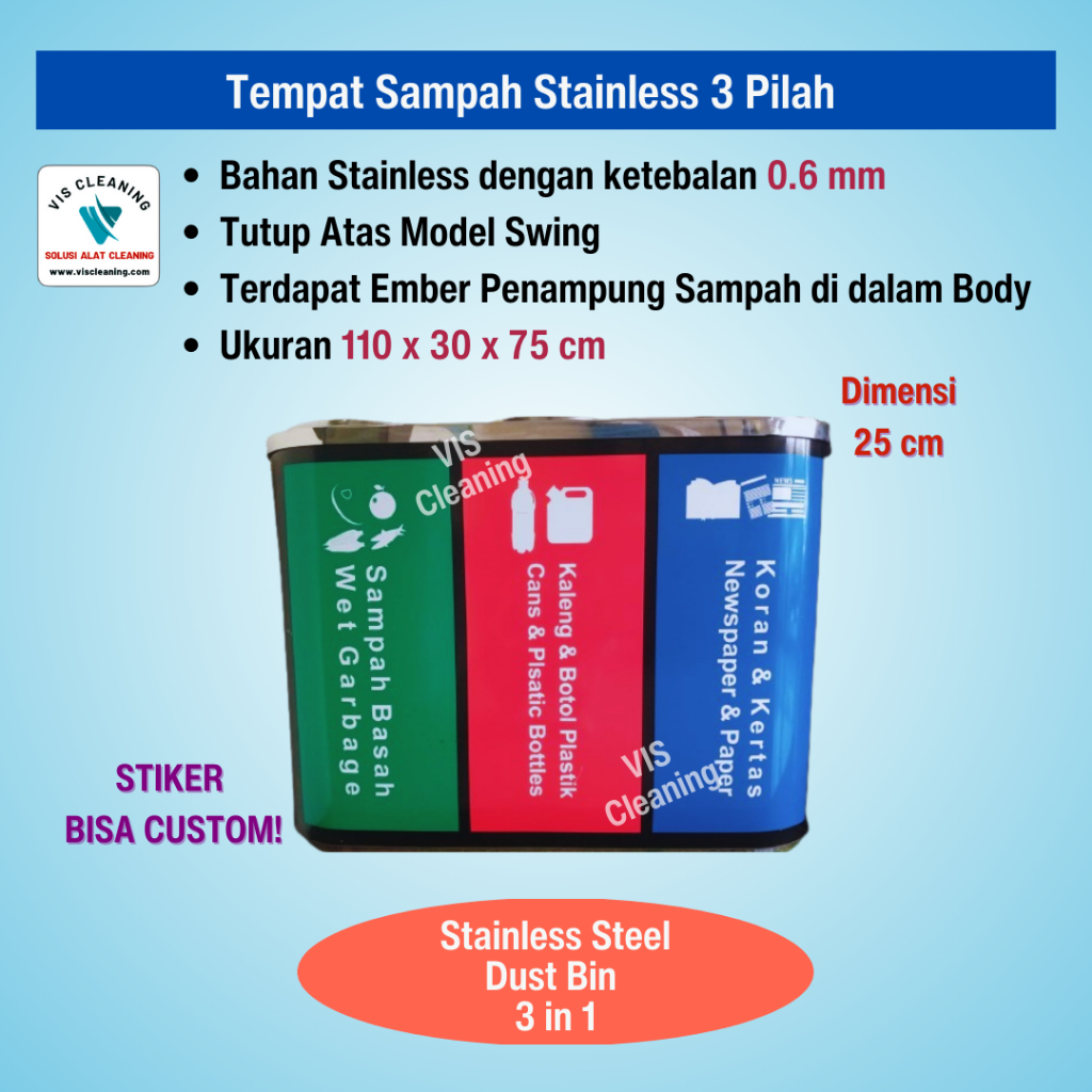 Jual Tempat Sampah Stainless 3 Pilah Model 3in1 | Shopee Indonesia