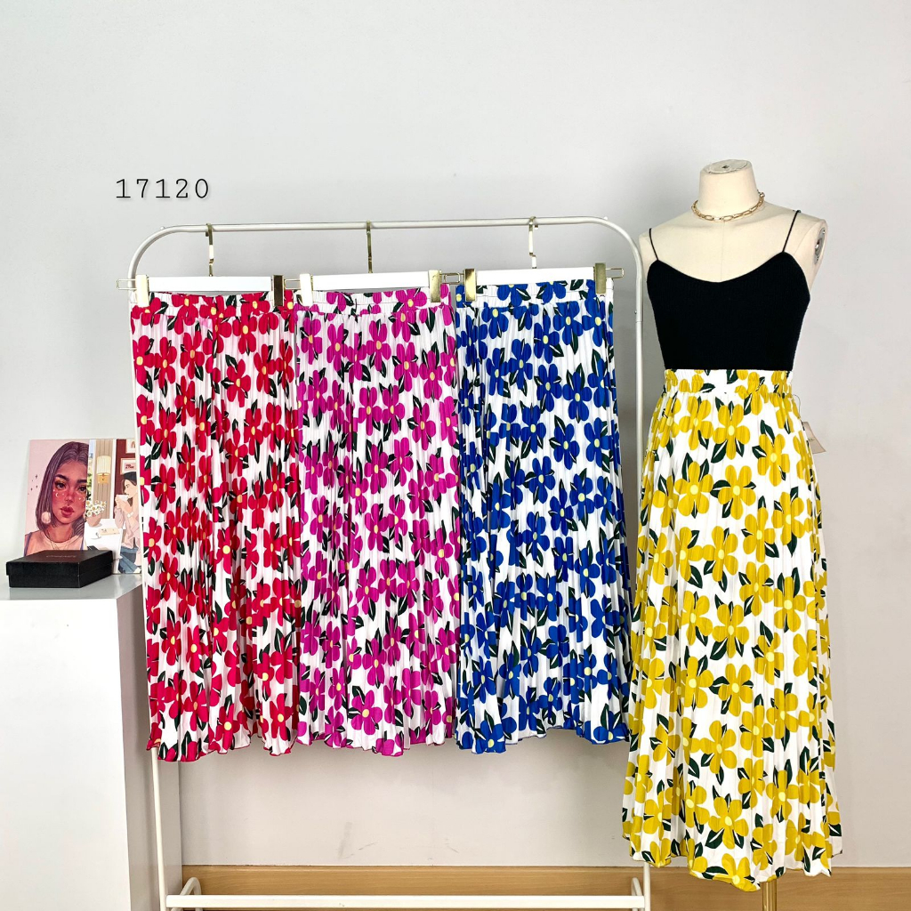 Jual ROK PLEADS FLOWER MBL I07 PANJANG FULL KARET PINGGANG KELILING ...