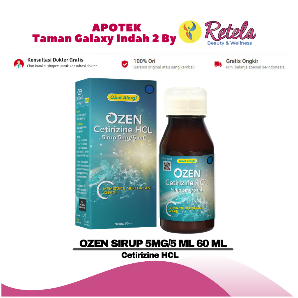 Jual OZEN 5MG SYRUP 60ML / CETIRIZINE / OBAT GATAL / ALERGI / BIDURAN ...