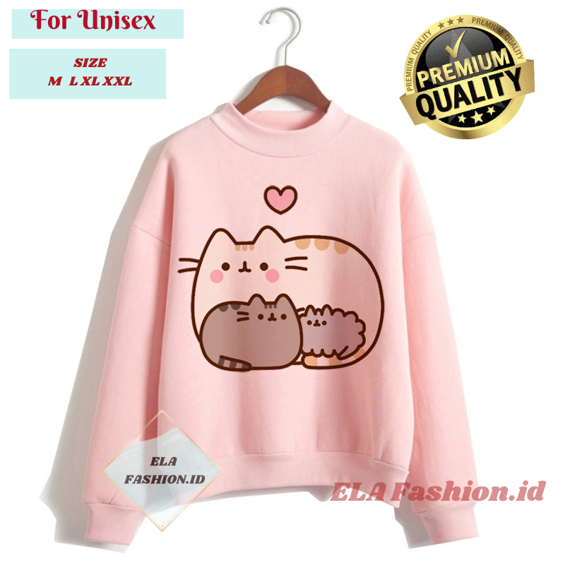 Jual Sweater Switer Crewnwck Pusheen Cat Kartun Kucing Lucu | Shopee ...