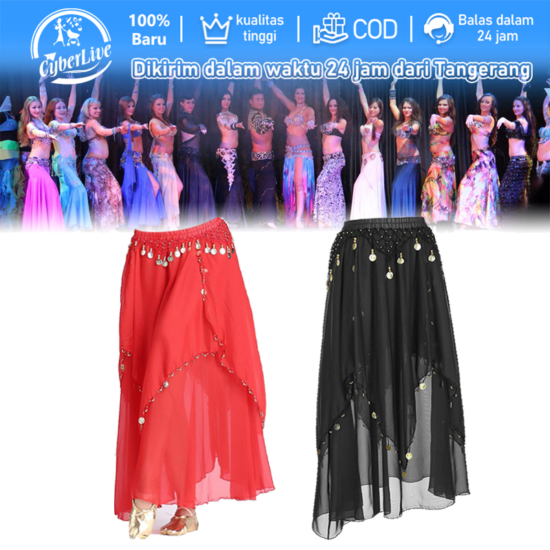 Jual Rok Tari Perut Belly Dance Skirt Chiffon Swing Glitter Skirt Coin ...