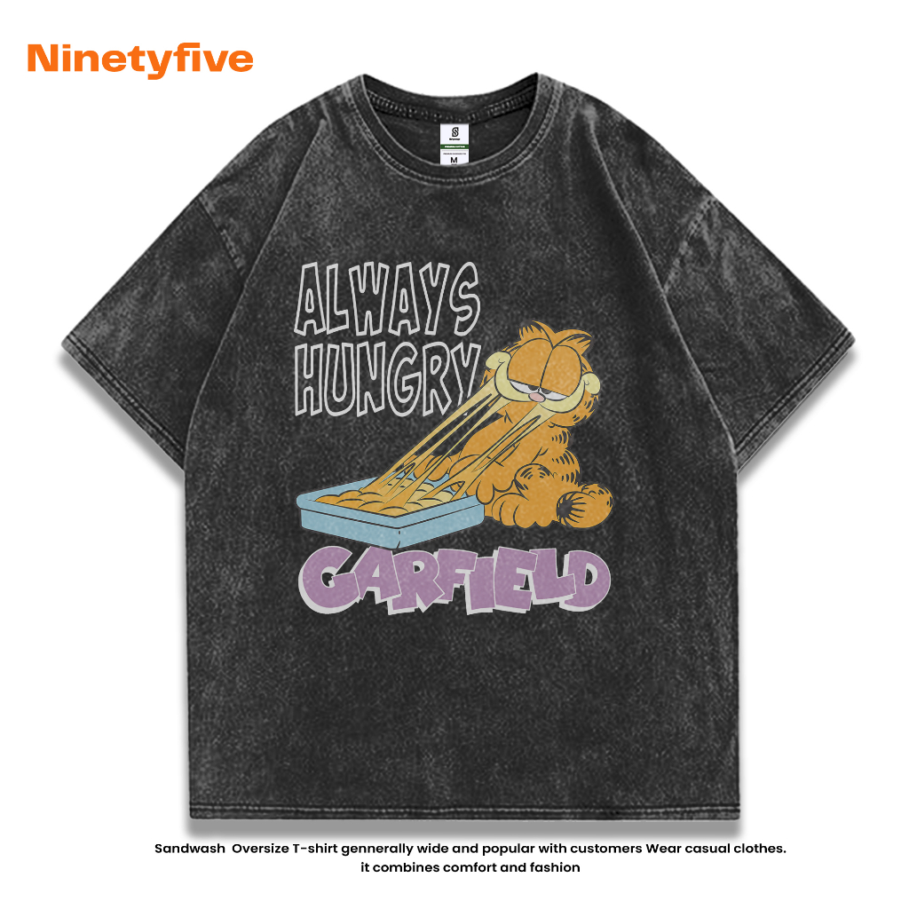 Jual Garfield Always Hungry Adult Short Sleeve Oversize Black Washed T ...