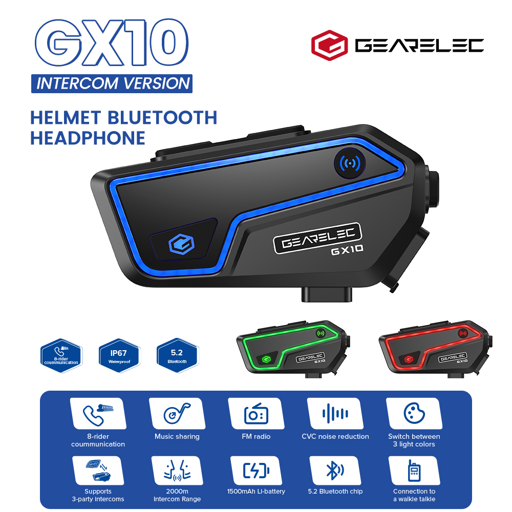 Jual GEARELEC GX10 Bluetooth 5.2 Helm Sepeda Motor Sistem Interkom 10 ...