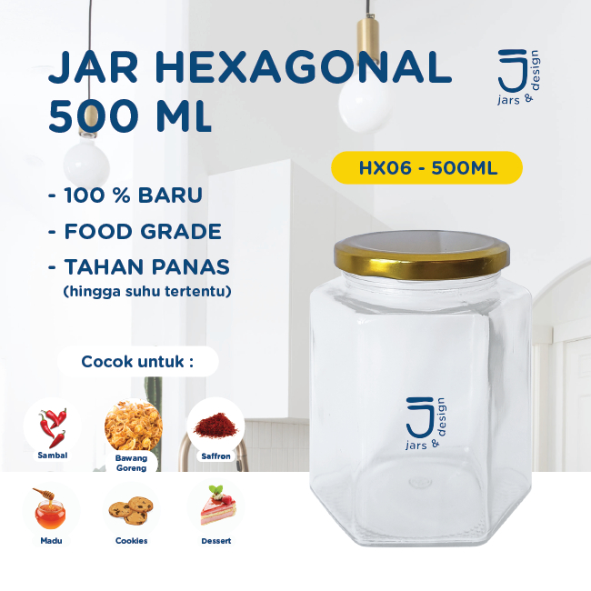 Jual HX06 - Jar Kaca Hexagonal 500ml / Toples Kaca Hexagonal 500ml | Shopee Indonesia