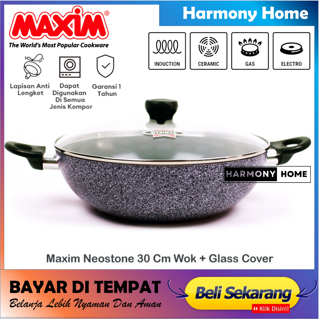 Jual MAXIM NEOSTONE 30 cm Wok Pan Anti Lengket Marble Ceramic Wok Maxim ...