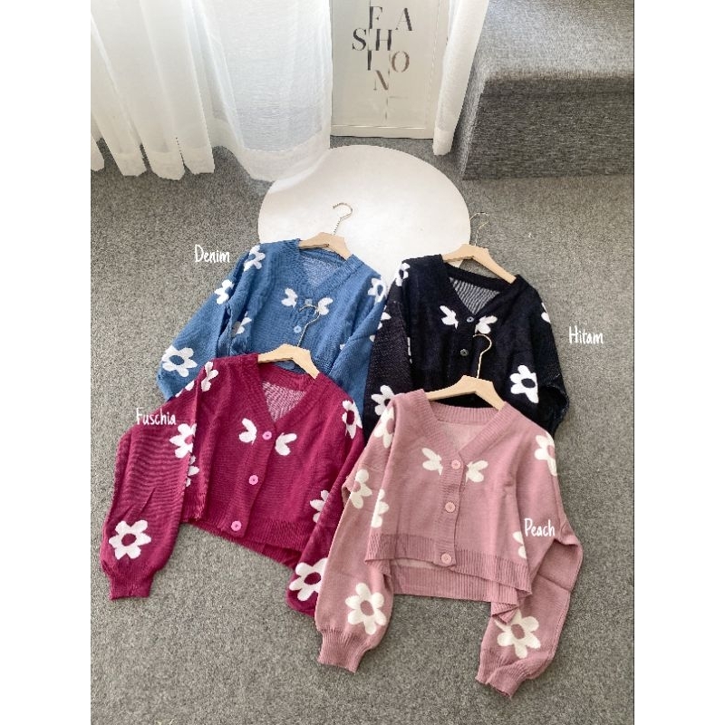 Jual CARDI KOREAN RAJUT | MOTIF BUNGA KUPU-KUPU | Shopee Indonesia