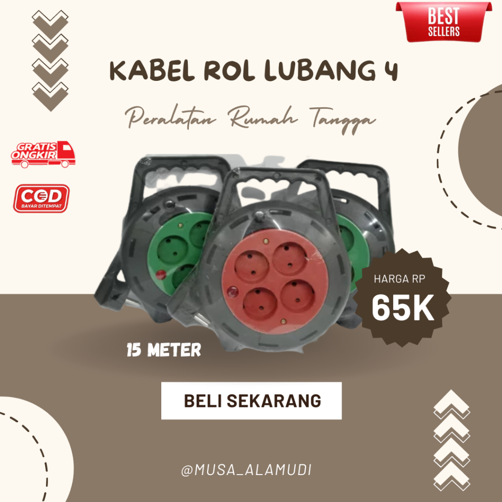 Jual Kabel Rol 15 meter Lubang 4 panjang Pagoda kabel Kuningan | Shopee ...