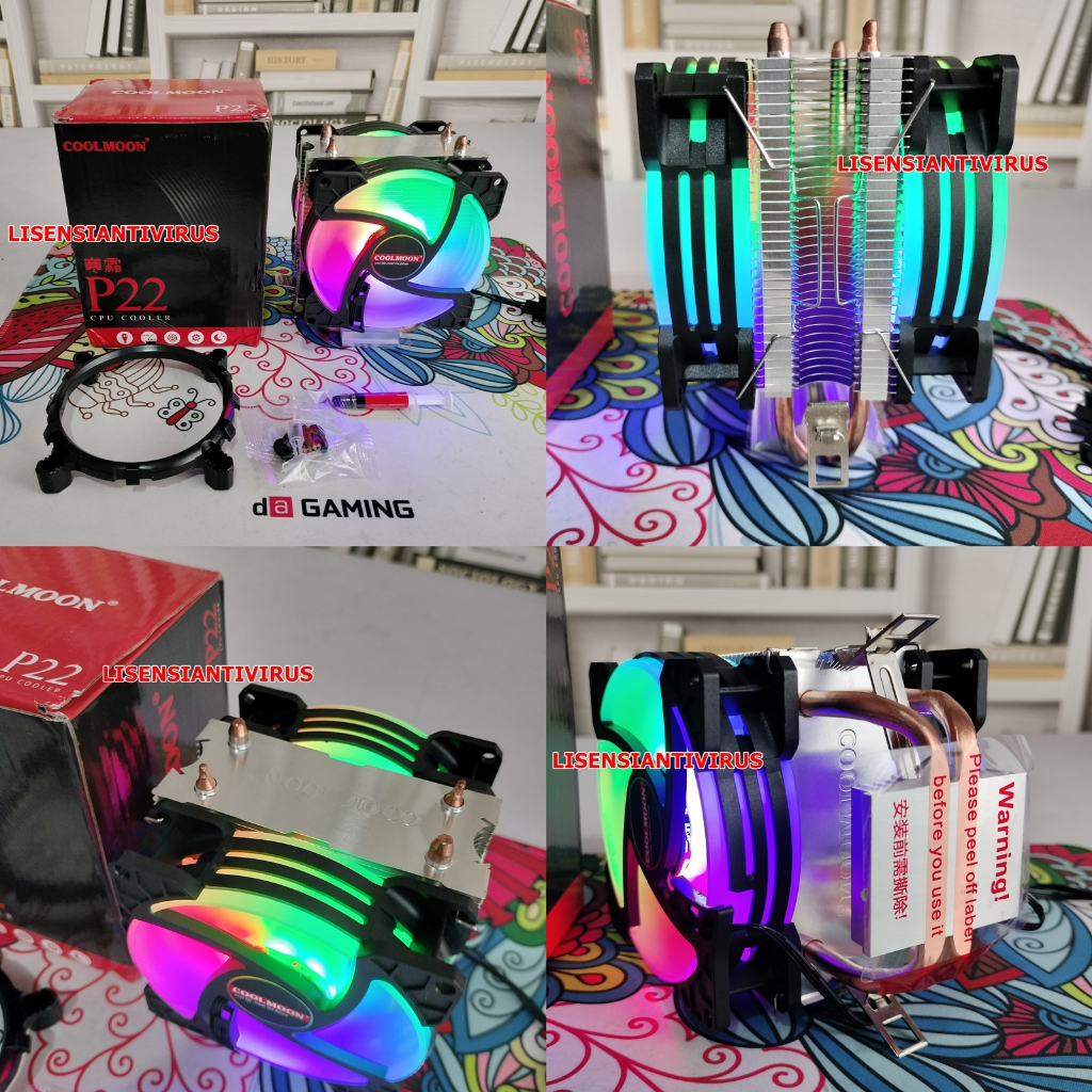 Jual CPU COOLER DOUBLE FAN COOLMOON RGB FOR INTEL DAN AMD FAN PROCESSOR ...