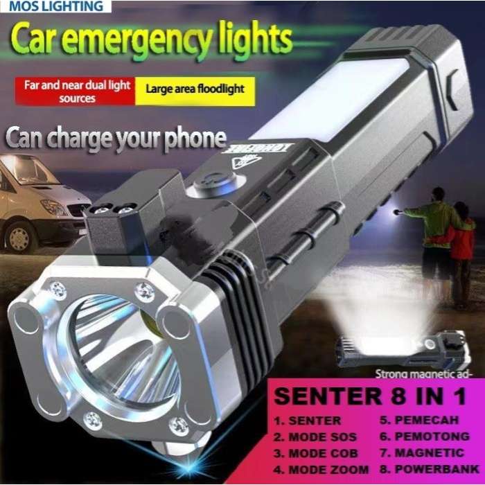 Jual Senter Emergency LED 8 in 1 Multifungsi USB Rechargeable Senter ...