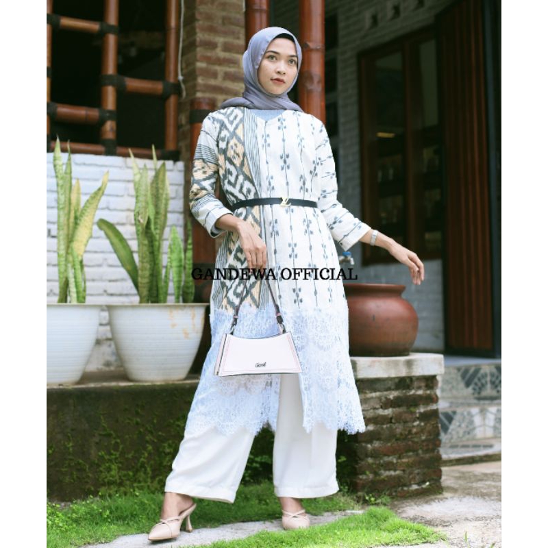 Jual GANDEWA TENUN || Dress Mix Brukat Tenun Blanket Tradisional Putih Jepara Free Ikat Pinggang ...