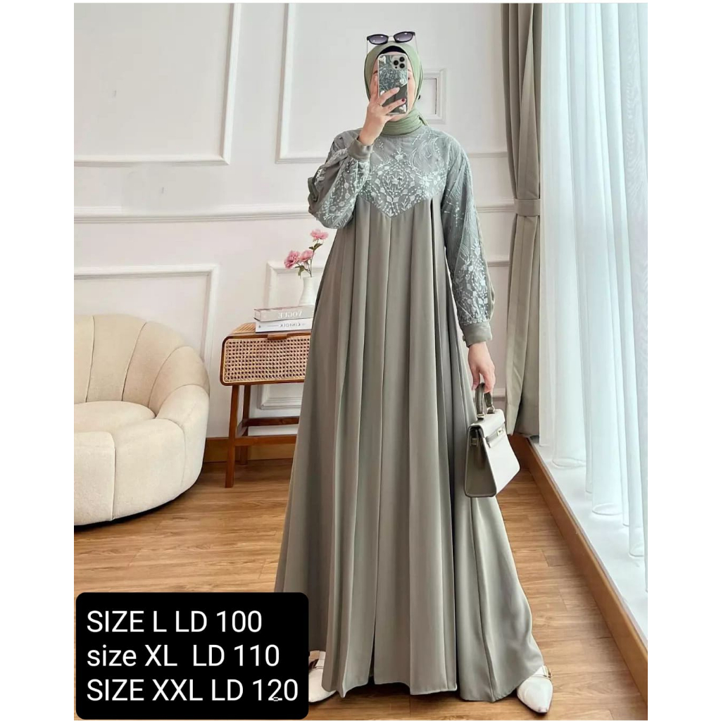 Jual GAMIS WANITA AMEENA BAHAN CERUTY BABYDOLL MIX BRUKAT TILE DRESS KONDANGAN GAMIS WARNA HIJAU ...