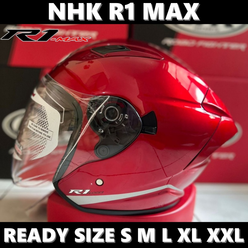 Jual Helm NHK R1 MAX Solid Royal Red Double Visor Half Face - Helem ...