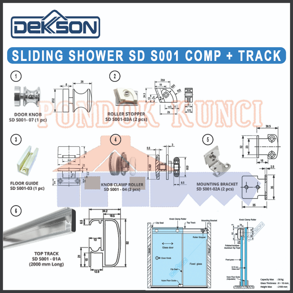 Jual Sliding Shower Glass Dekkson SD S001 Complete TRACK 200 CM Dekson ...