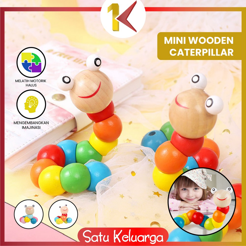 Jual SK-M331 Mainan Edukasi Anak Ulat Kayu Lucu Warna Warni / Mini ...