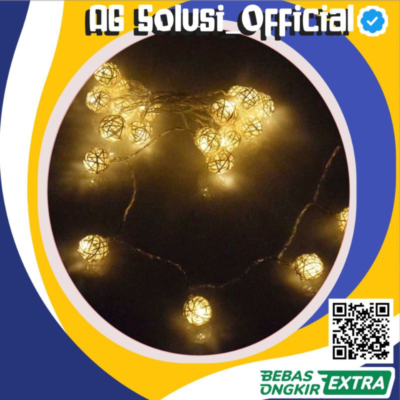Jual LAMPU HIAS STRING LIGHTS MODEL BOLA ROTAN WATERPROOF 10 LED ...