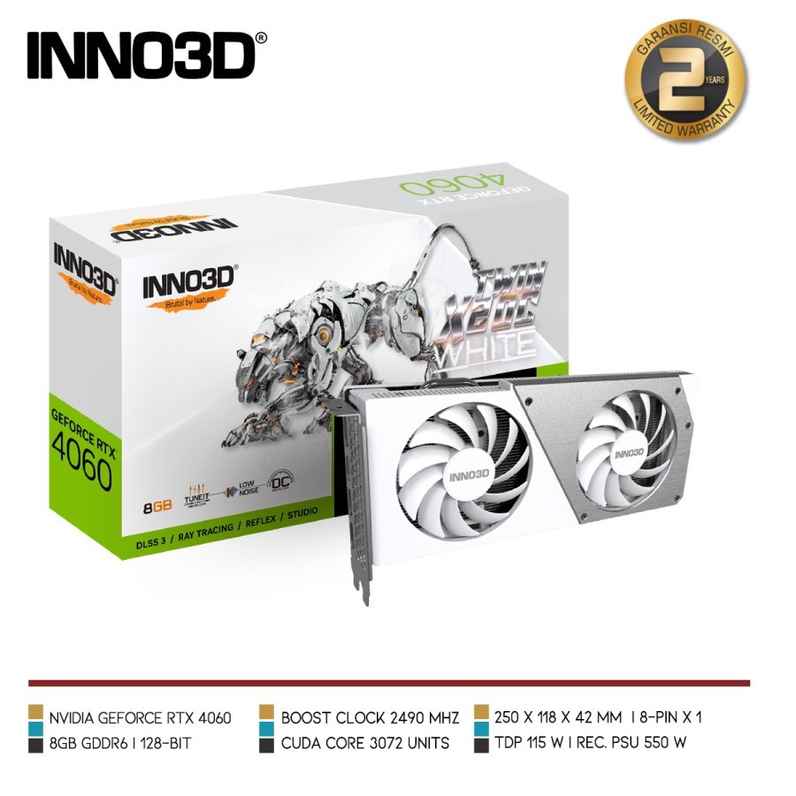 Jual Inno3D GeForce RTX 4060 Twin X2 OC WHITE 8GB GDDR6 - VGA Card | Shopee Indonesia
