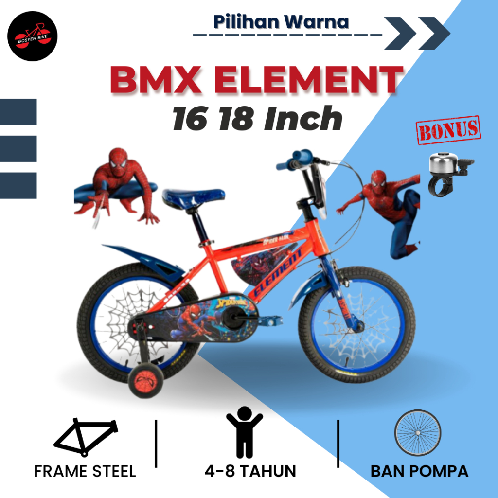 Jual Sepeda Anak Laki BMX ELEMENT SPIDERMAN MARVEL Ukuran 16 18 Inch ...