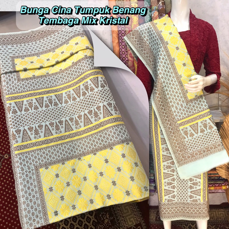 Jual Songket Bunga Cina Tumpuk Benang Tembaga Mix Kristal-Asli Tenun Tangan Palembang | Shopee ...