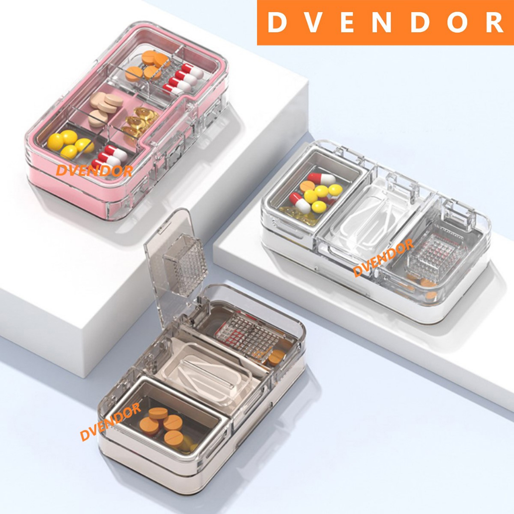 Jual KOTAK OBAT PLASTIK TRAVEL PILL BOX ORGANIZER PIL CUTTER CRUSHER ...