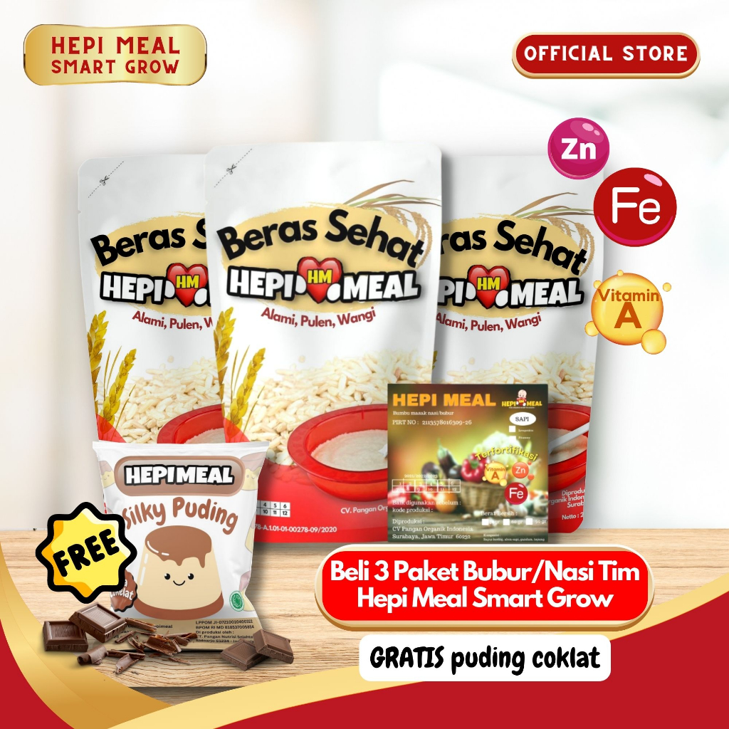 Jual Hepi Meal Smart Grow Bubur / Nasi Tim x3 GRATIS Puding Coklat ...