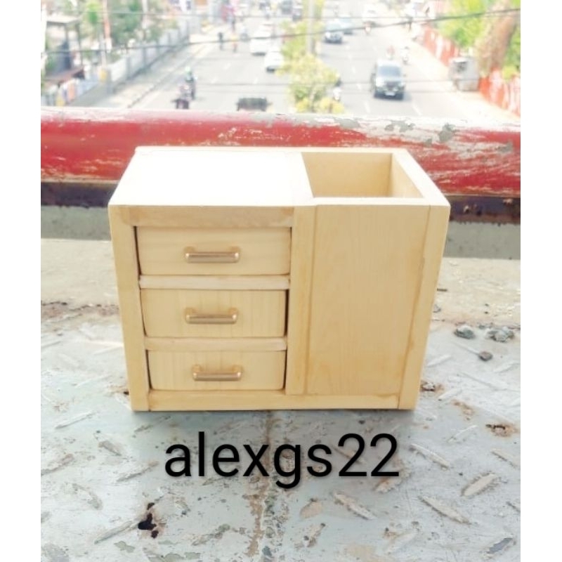 Jual rak pensil organizer 3 laci mini kayu | Shopee Indonesia