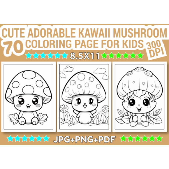 Jual Cute Adorable Kawaii Mushrooms Coloring Pages For Kids | Shopee ...