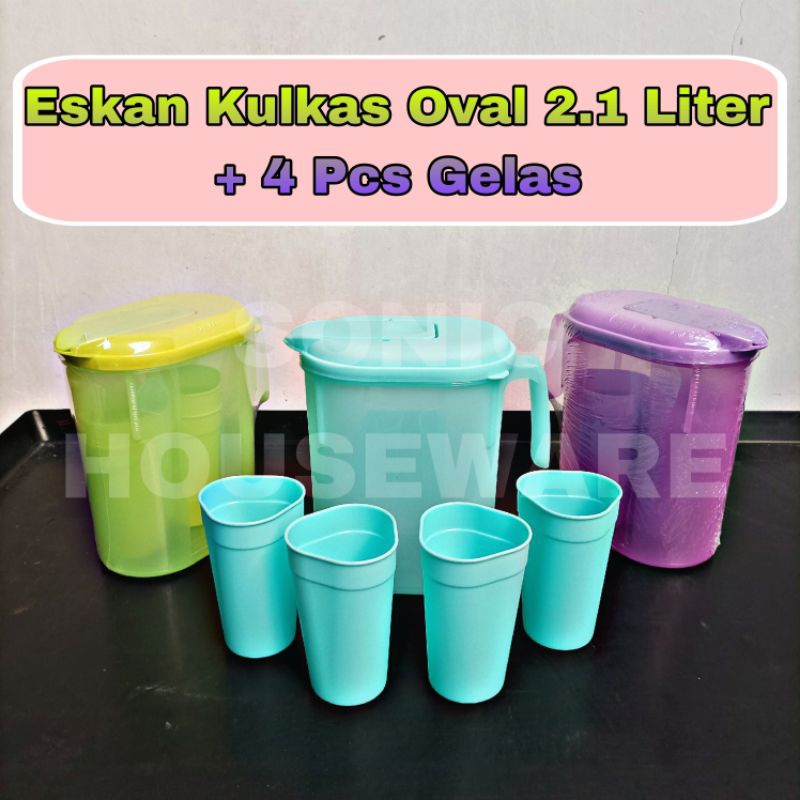 Jual Eskan Ceret Teko Air Minum Minuman Banyu Water Jug Kan Air Kulkas Oval 2.1 Liter 2100 ML ...