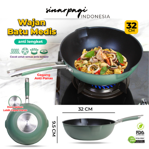Jual Wajan Penggorengan/teflon/Wajan Coating Batu Medis Emerald Green ...